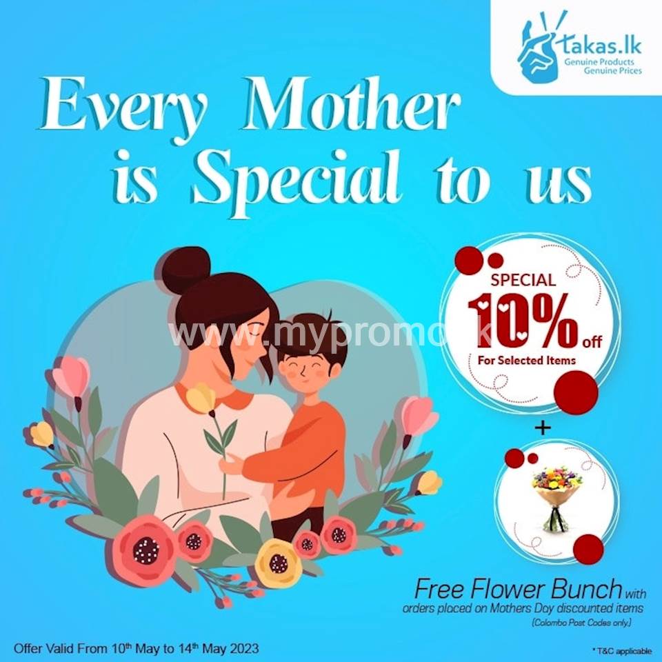 10% off for selected Items at Takas.lk