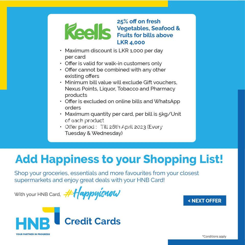 25% off on fresh vegetables, fruits & seafood for HNB Credit Cards at ...
