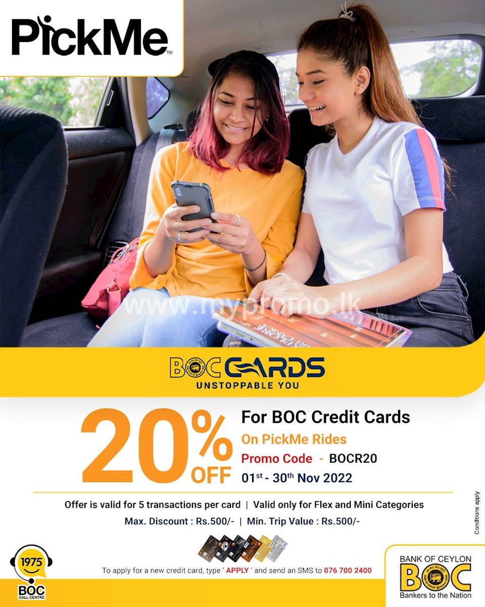 20% OFF at PickMe Rides for BOC Credit Card