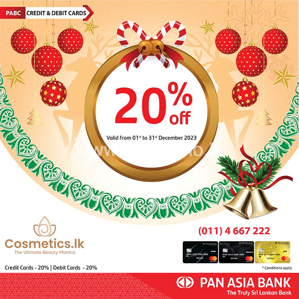 Get 20% off at Cosmetic.lk with Pan Asia Bank Credit and Debit Cards