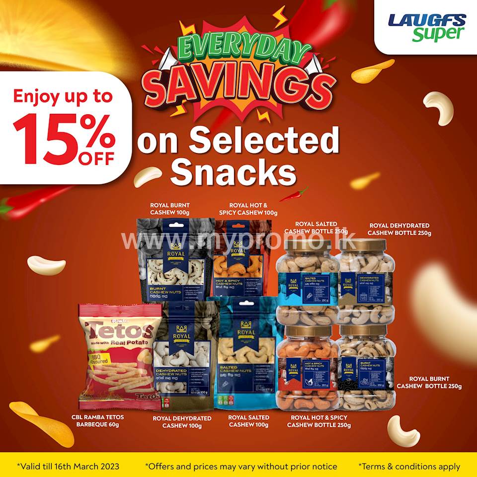 Enjoy up to 15% off on selected Snacks at LAUGFS Super