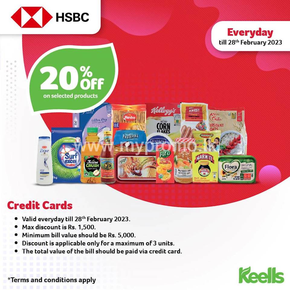 20% Off on Selected Products at Keells for HSBC Credit Cards