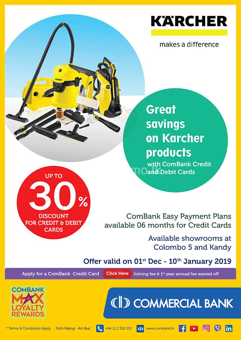 Great savings on Karcher products with ComBank Credit and Debit Cards.