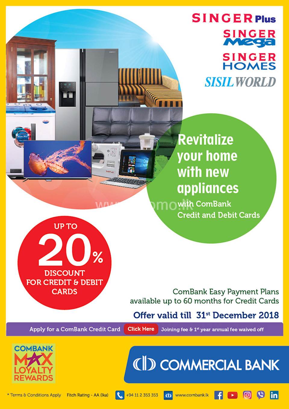 Up to 20% Discount with Combank Credit and Debit Cards at Singer