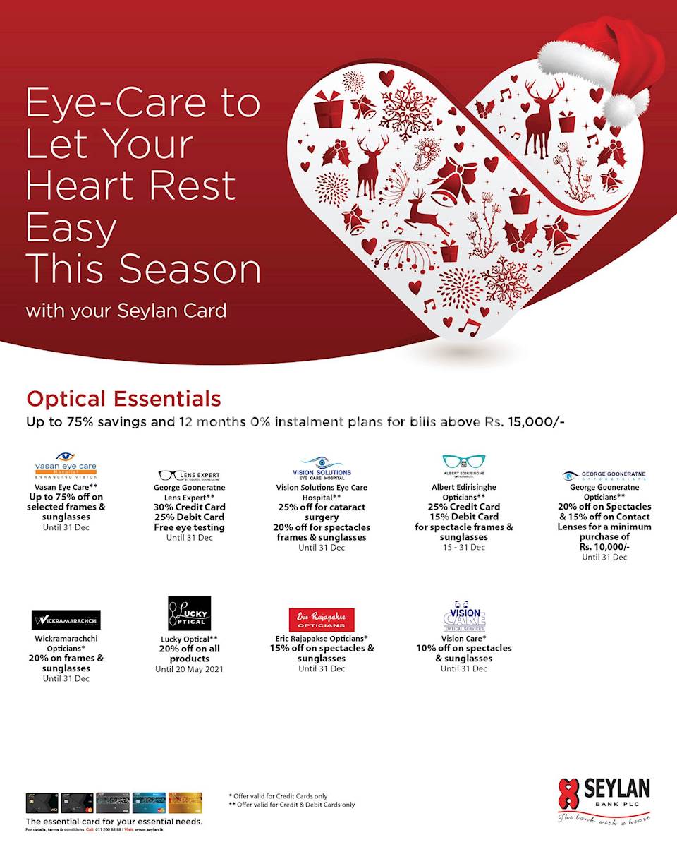 Enjoy up to 75% savings on Optical Essentials with your Seylan Card