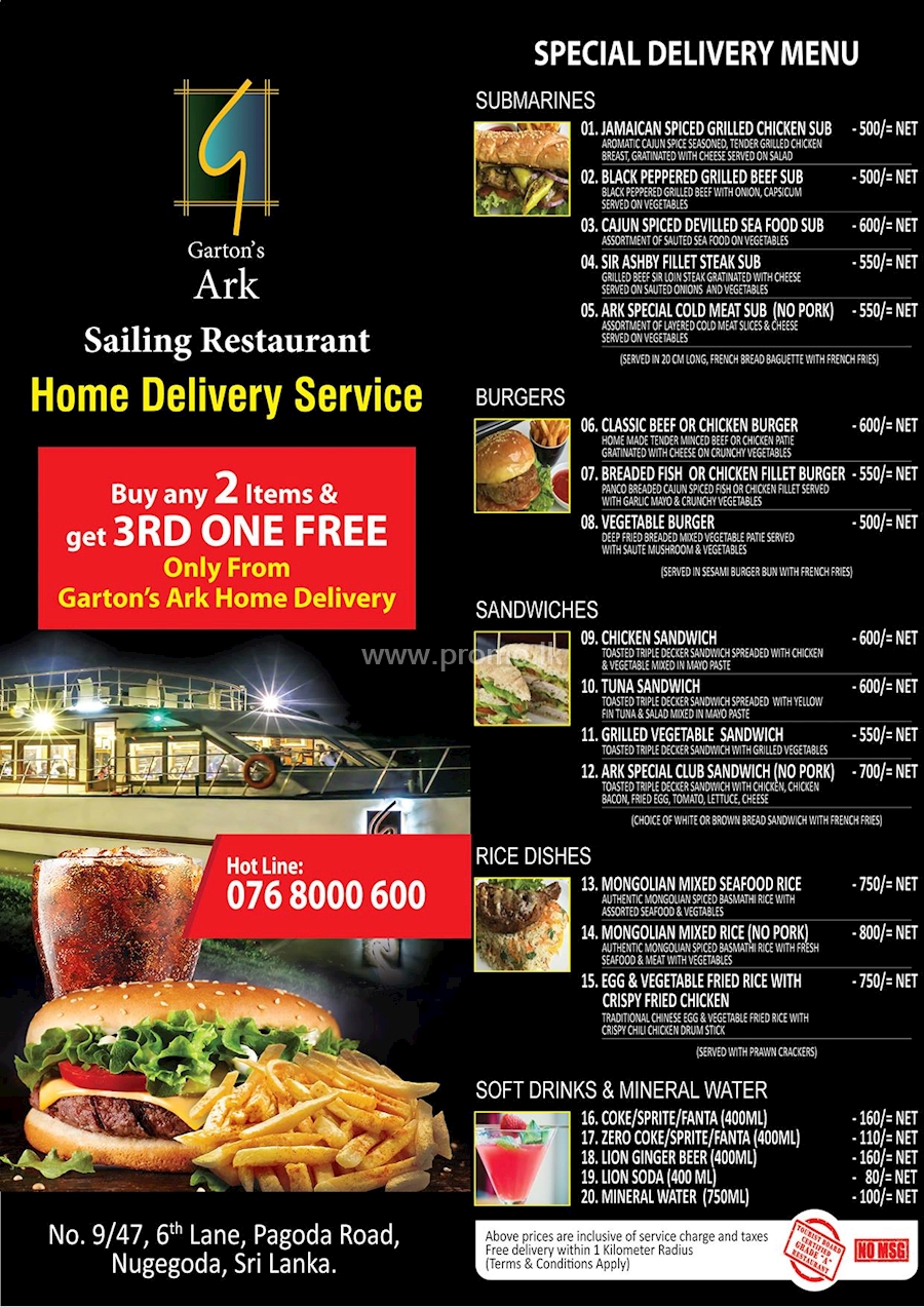 Buy any 2 Items and Get 1 Free only from Garton's Ark Home Delivery