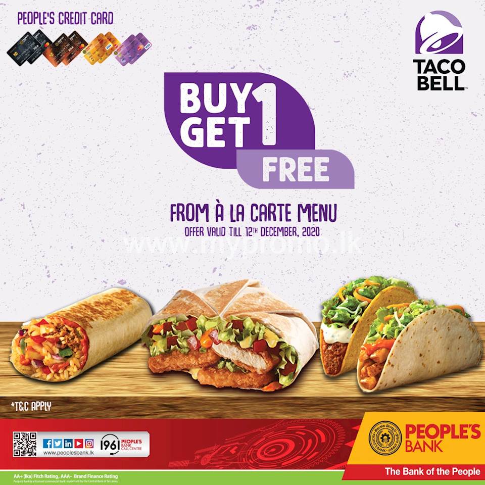 Buy 1 Get 1 FREE with your People's Credit Card at Taco bell