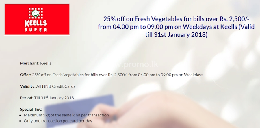 25% Off on Fresh Vegetables at Keells Super for HNB Cardholders