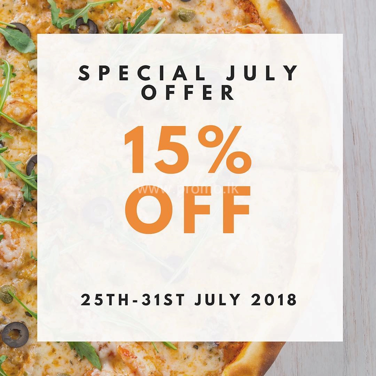 Special July Offer for upto 15% Off on Pizzas at Harpo's Pizza