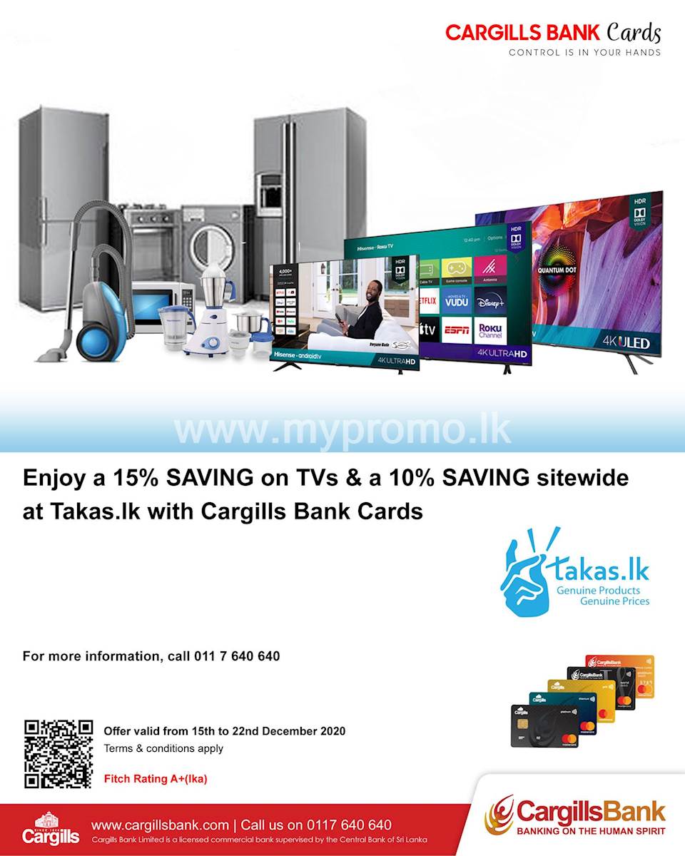 Enjoy up to 15% savings on Takas.lk when you purchase with Cargills ...