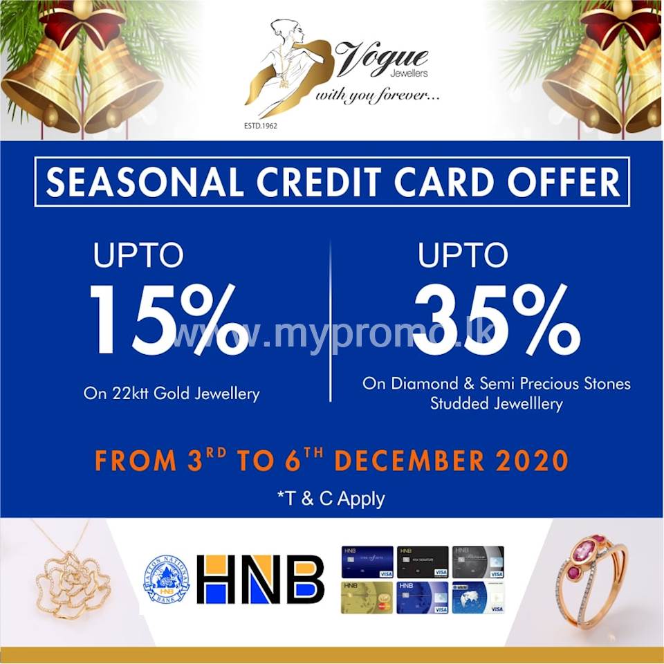 Up to 35% off at Vogue Jewellers for HNB bank Credit Cards