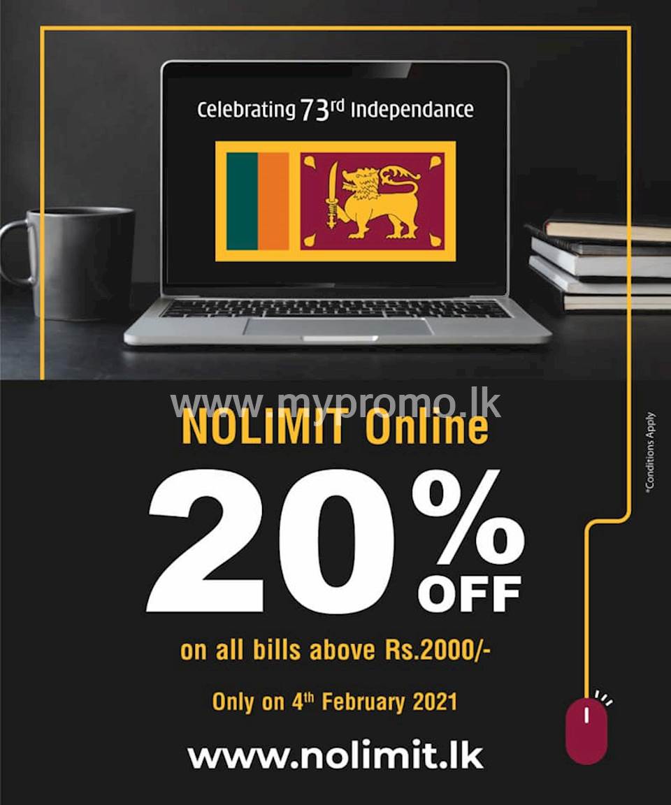 20% OFF on everything when you purchase above Rs.2000/- at www.nolimit.lk