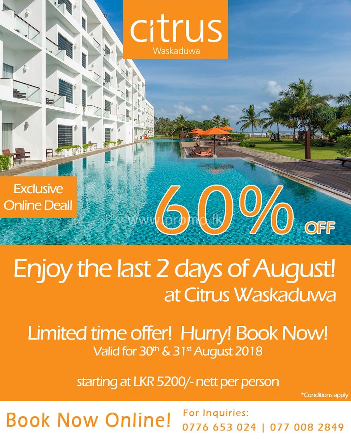Exclusive Online Deal for upto 60% Off at Citrus Waskaduwa