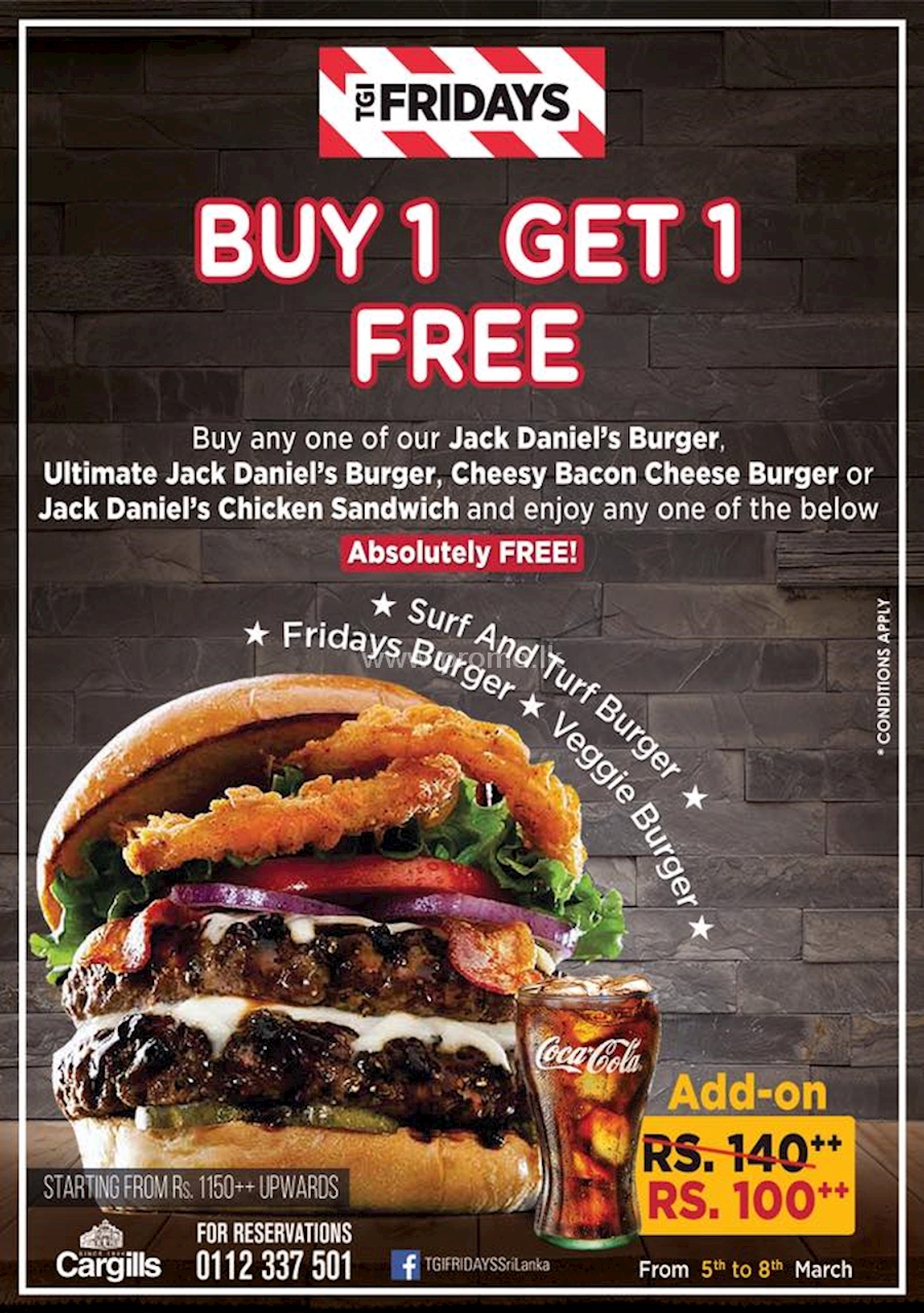 Buy 1 Get 1 Free on the following Burgers at TGI Fridays