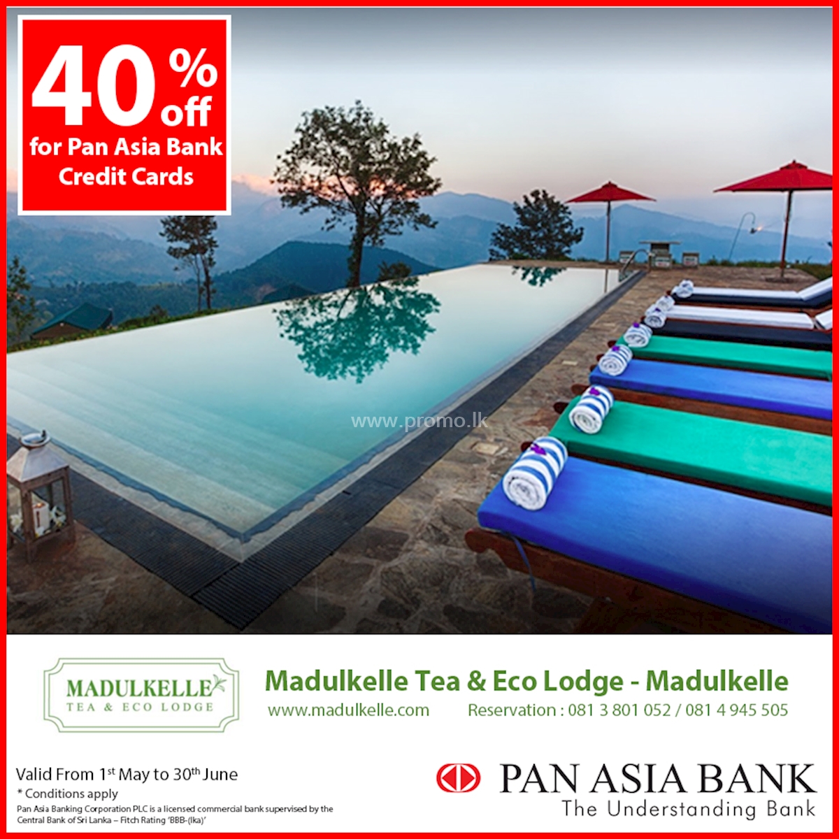 Up to 40% Off at Madulkelle Tea and Eco Lodge on Pan Asia Credit Cards