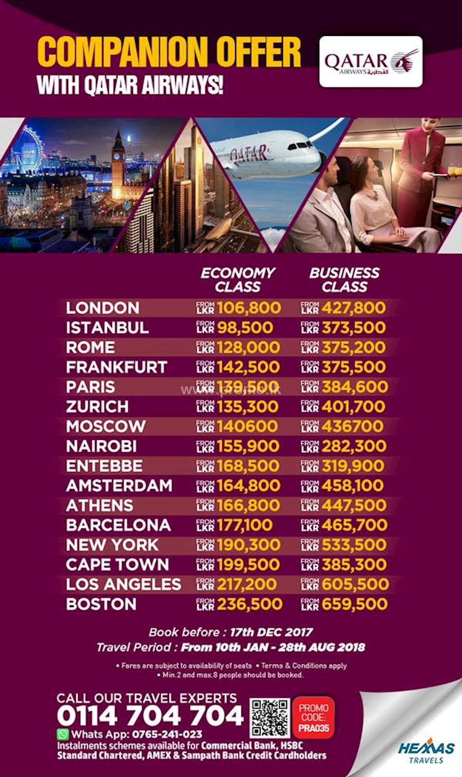 Grab this exclusive companion offer with Qatar Airways from Hemas Travels
