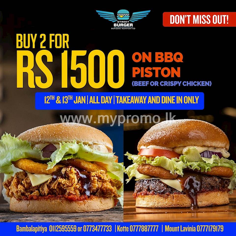 Buy 2 for Rs 1500 on BBQ Piston at Street Burger