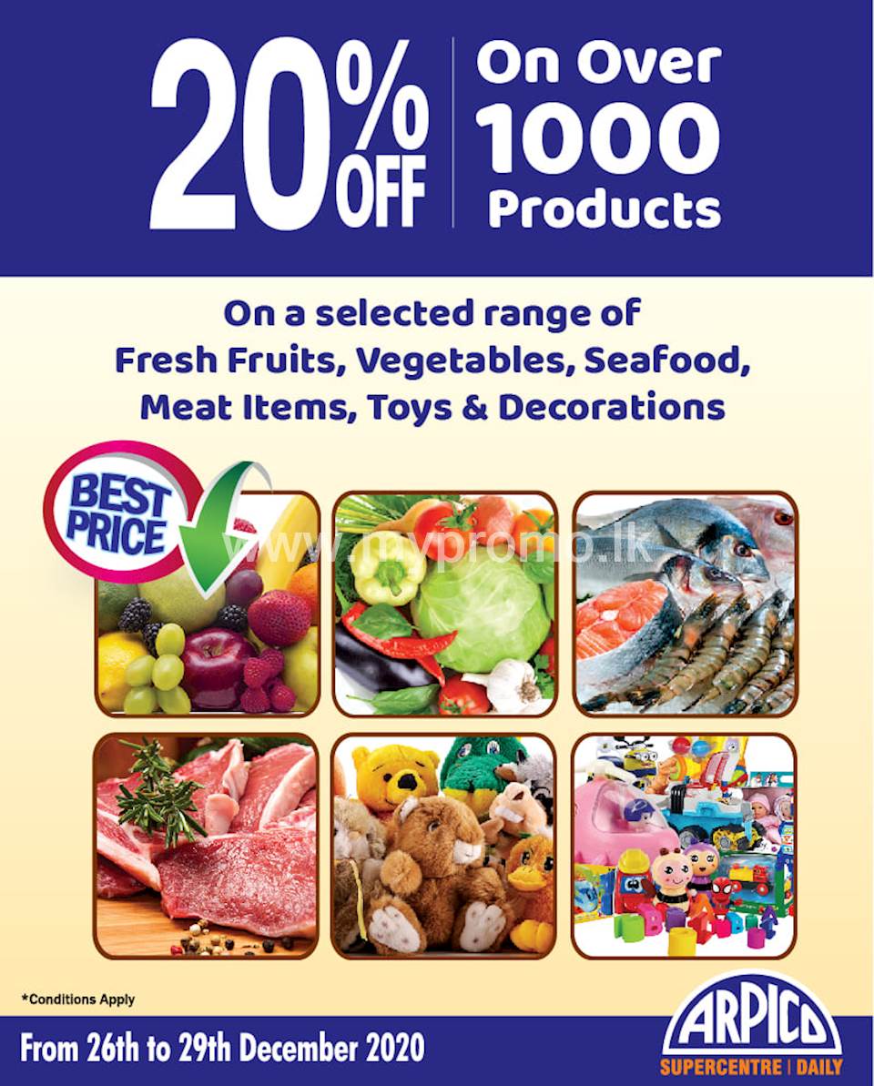20% Off on over 1000 Products at all Arpico Supercentre and Daily 20% Off on over 1000 Products at all Arpico Supercentre and Daily