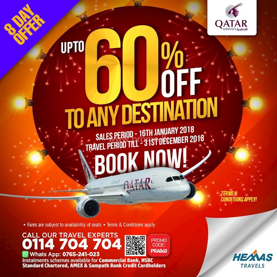 Up to 60% Off on Qatar Airways from Hemas Travels