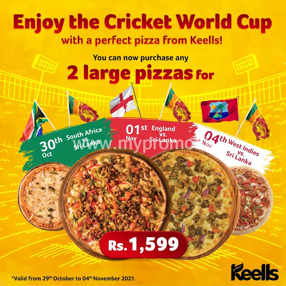 Buy any 2 large pizzas for just Rs. 1,599 at Keells