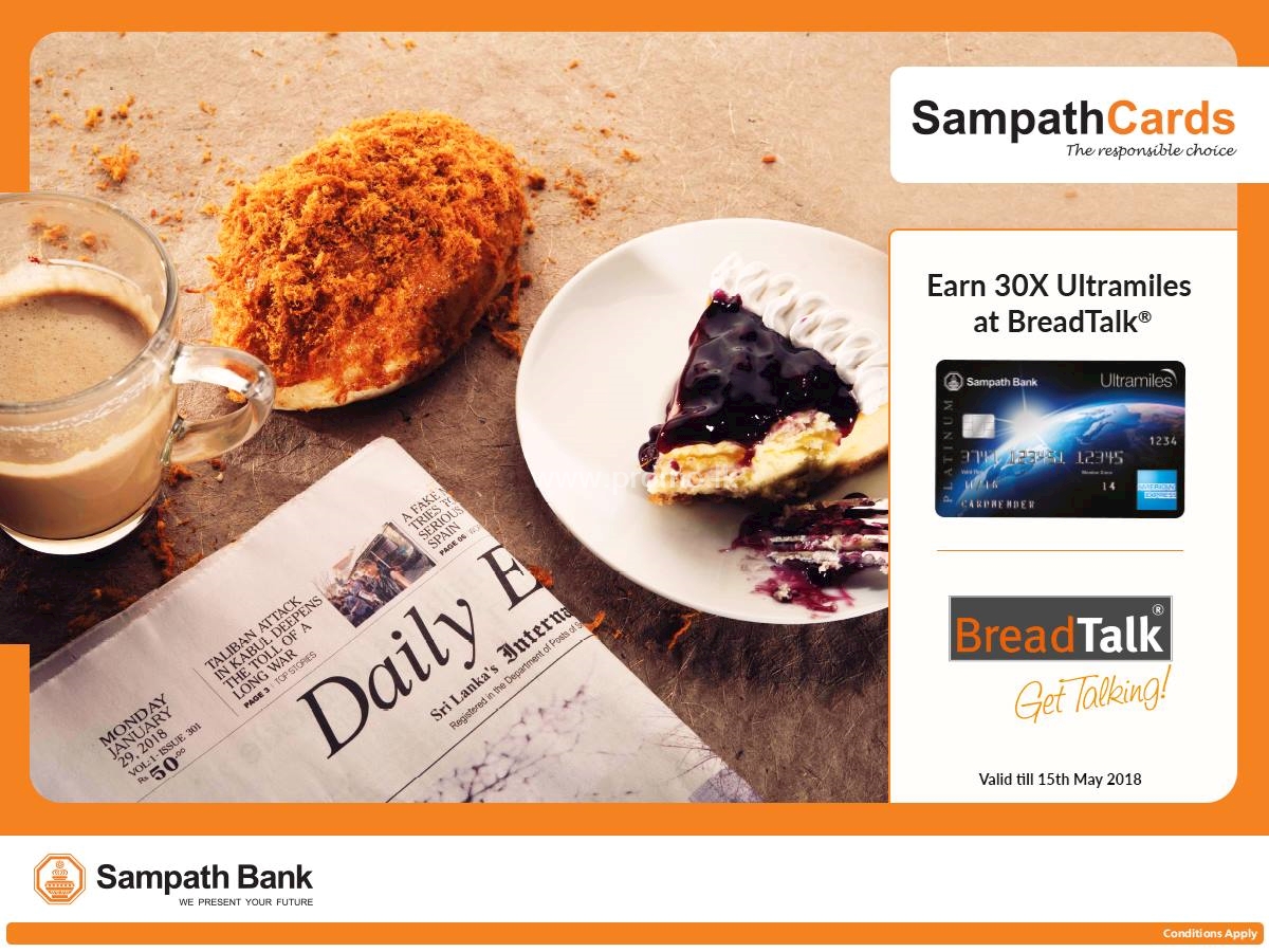Earn 30X Ultramiles at BreadTalk with Sampath Cards