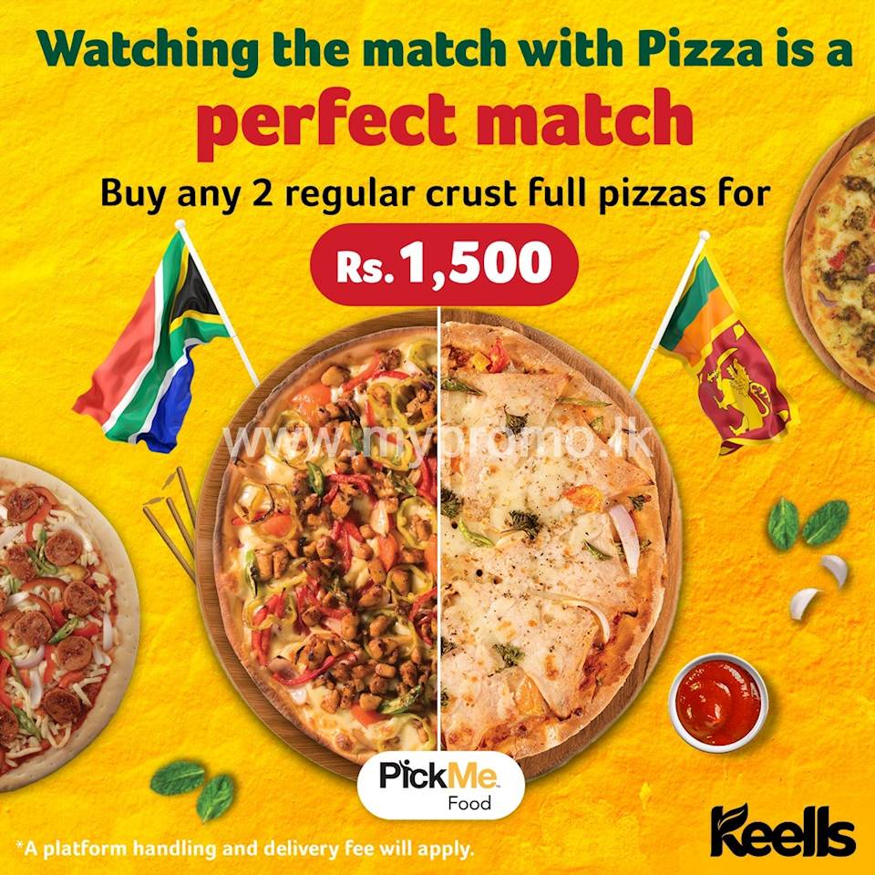 Buy any 2 regular crust full pizzas for just Rs.1,500 at Keells
