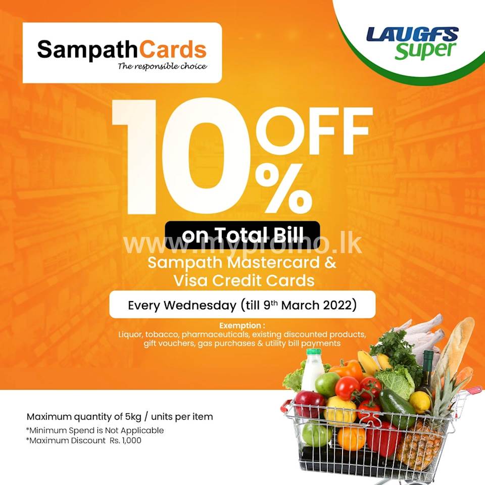 10% Off on total bill for Sampath mastercard and visa Credit Cards at ...
