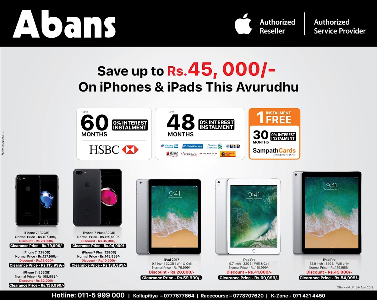 Save up to Rs.45,000/- on iPhones and iPads this Avurudu from Abans